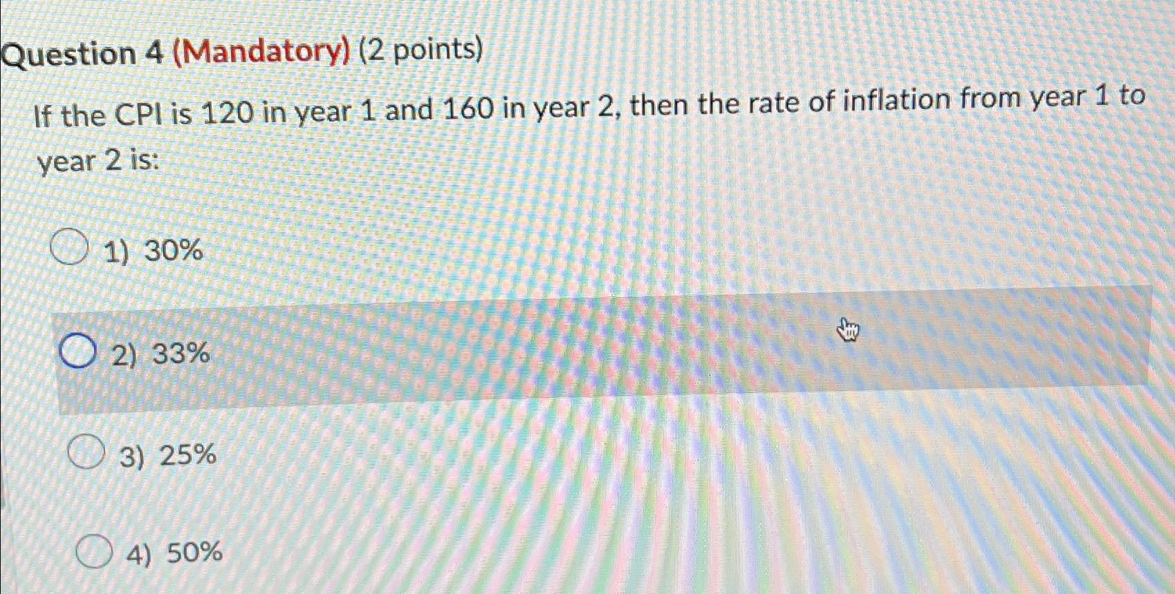Solved Question 4 (Mandatory) (2 ﻿points)If the CPI is 120 | Chegg.com