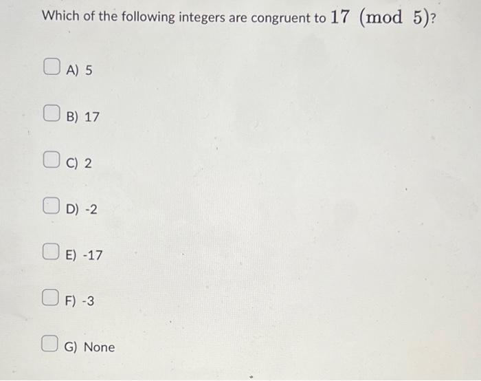 Solved Which of the following integers are congruent to | Chegg.com