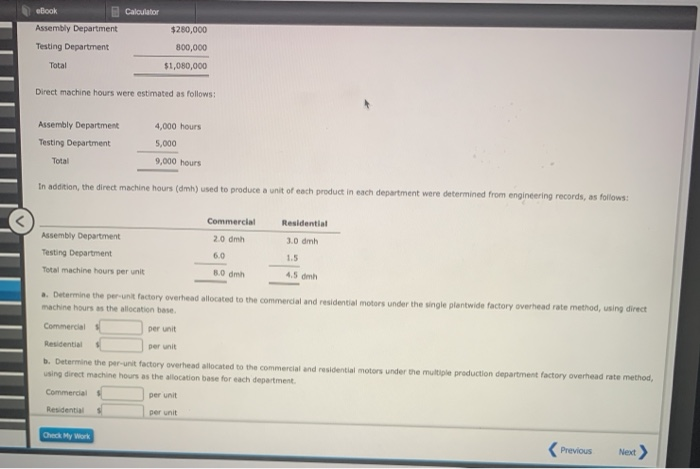 Solved Calculator ebook Assembly Department Testing | Chegg.com