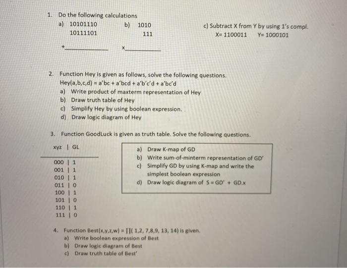 Solved 1. Do the following calculations a) 10101110 b) 1010 | Chegg.com