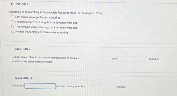 Solved According to research by Antropologists Margaret | Chegg.com