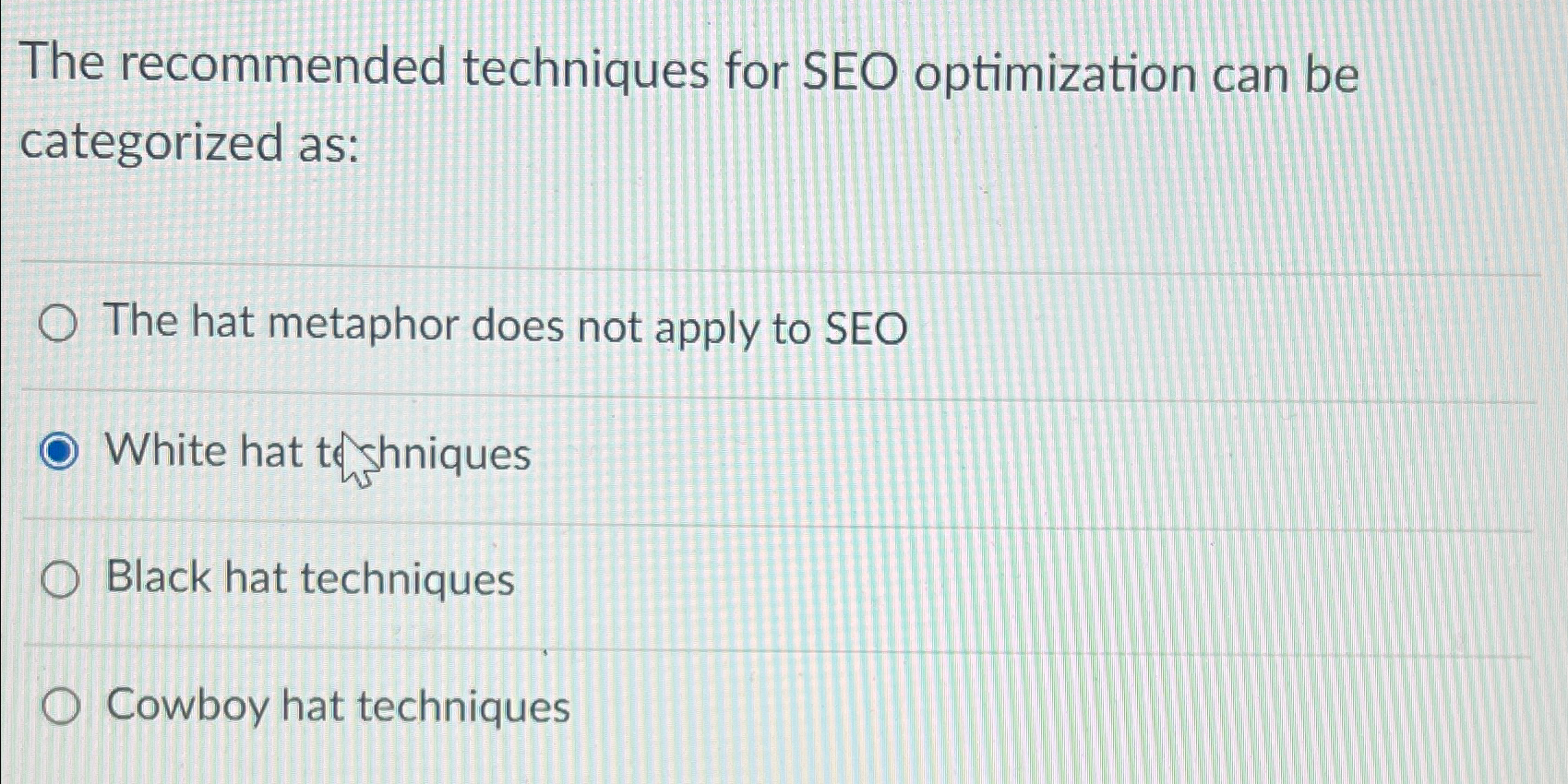Solved The recommended techniques for SEO optimization can | Chegg.com
