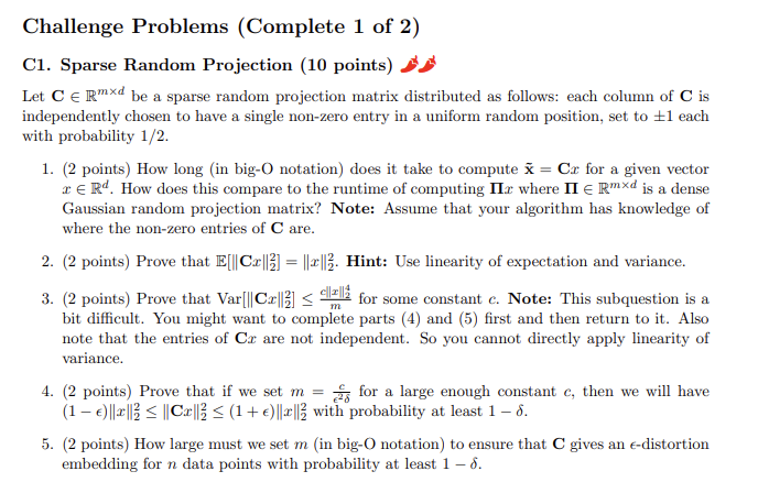 Solved Sparse Random Projection! Please check the attached | Chegg.com