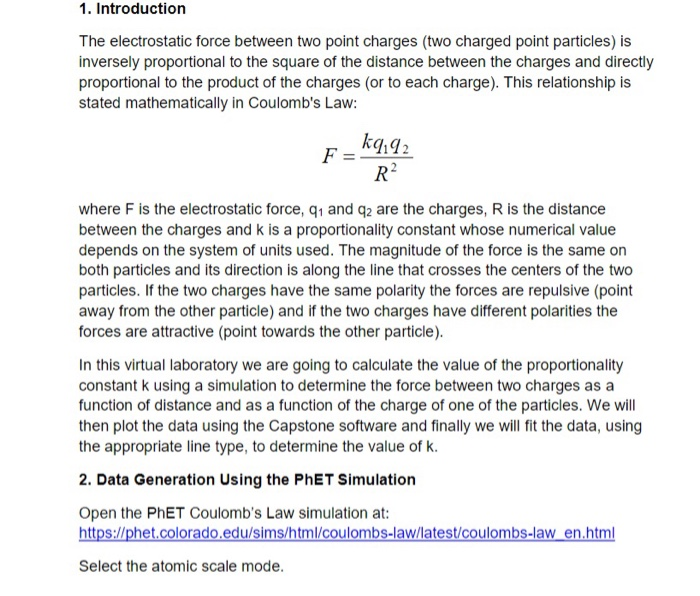 1. Introduction The electrostatic force between two | Chegg.com