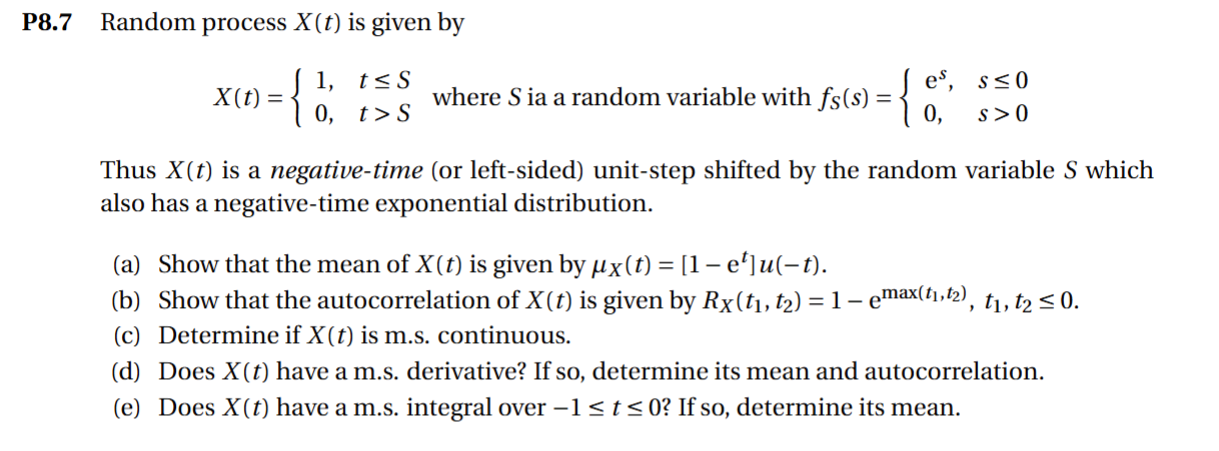 Solved P8.7 ﻿Random process x(t) is ﻿given byThus x(t) is ﻿a | Chegg.com