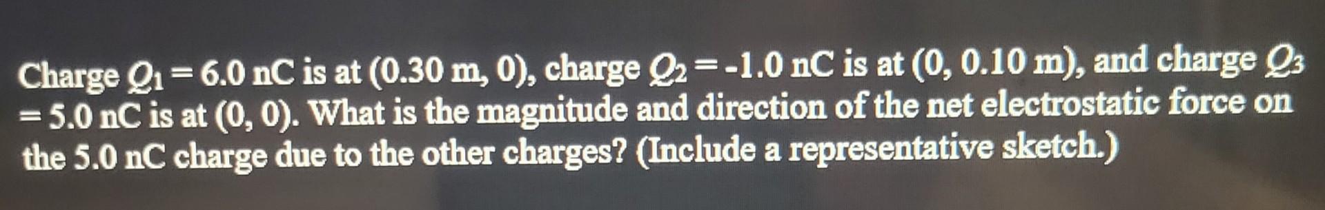 Solved Charge Q1=6.0nC is at (0.30 m,0), charge Q2=−1.0nC is | Chegg.com