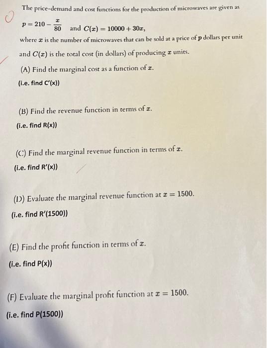 Solved The price-demand and cost functions for the | Chegg.com