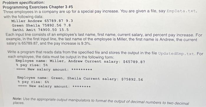 Solved Problem specification: Programming Exercises Chapter | Chegg.com