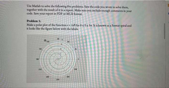 Solved Use Matlab To Solve The Following Five Problems Save
