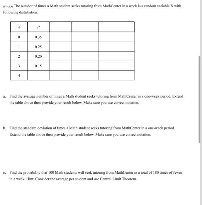 Solved (17:4,5, ) The number of times a Math student seeks | Chegg.com
