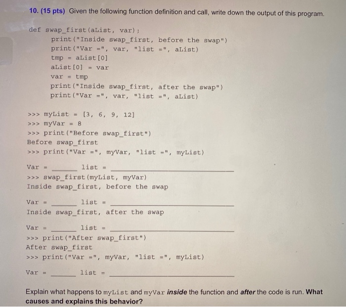 Solved 10. (15 pts) Given the following function definition | Chegg.com