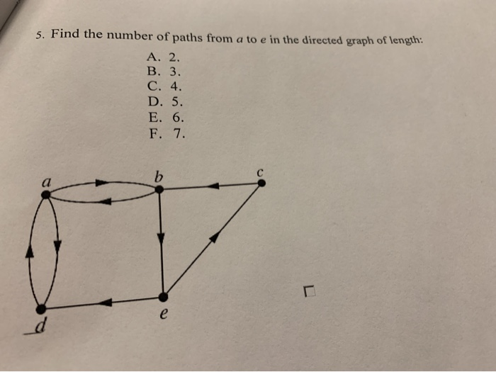 Solved 5. Find the number of paths from a to e in the | Chegg.com