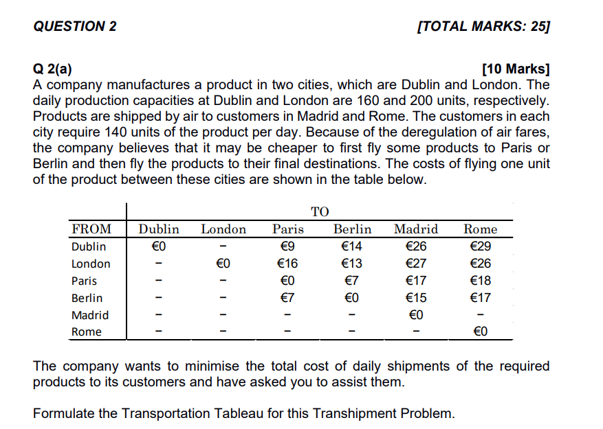 Solved QUESTION 2[TOTAL MARKS: 25]Q 2(a)[10 ﻿Marks]A company | Chegg.com