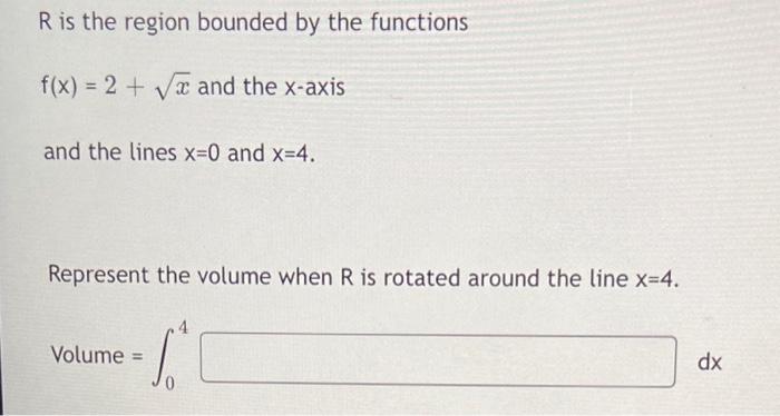 Solved R is the region bounded by the functions f(x)=2+x and | Chegg.com