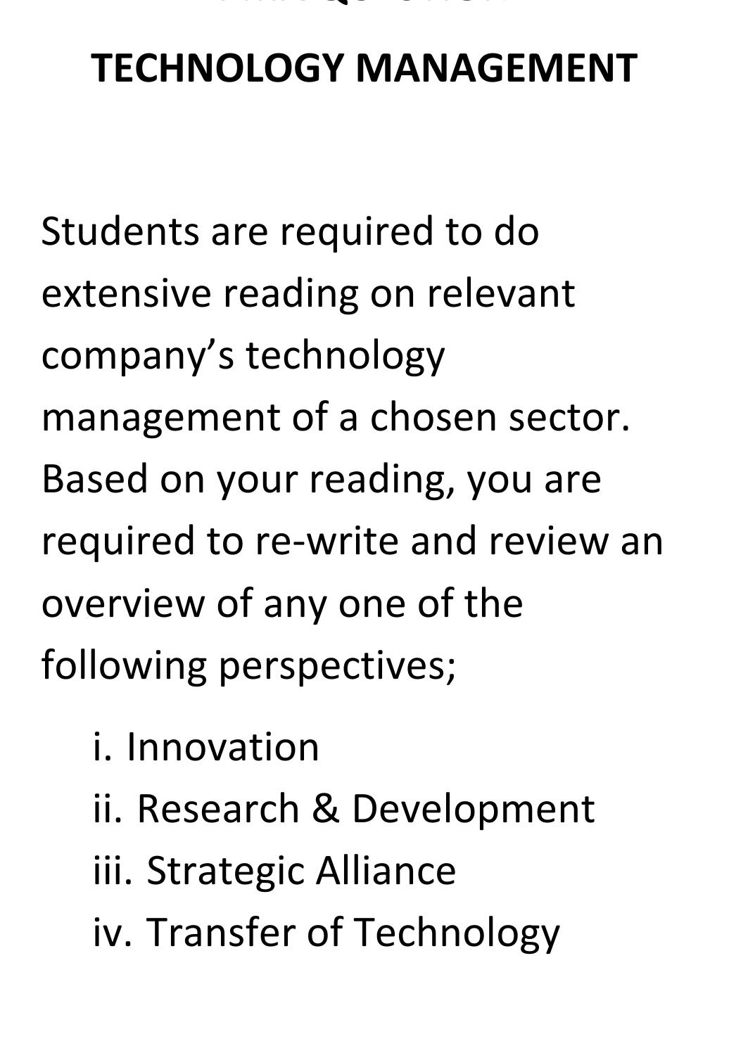 Solved []TECHNOLOGY MANAGEMENTStudents are required to do | Chegg.com