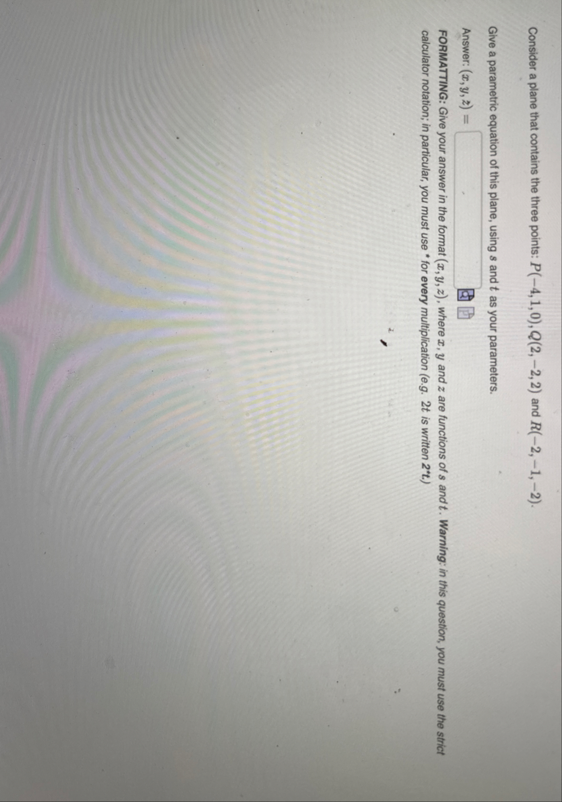 Solved Consider a plane with the following parametric | Chegg.com