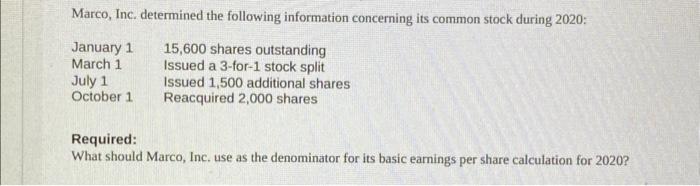 Solved Marco, Inc. determined the following information | Chegg.com