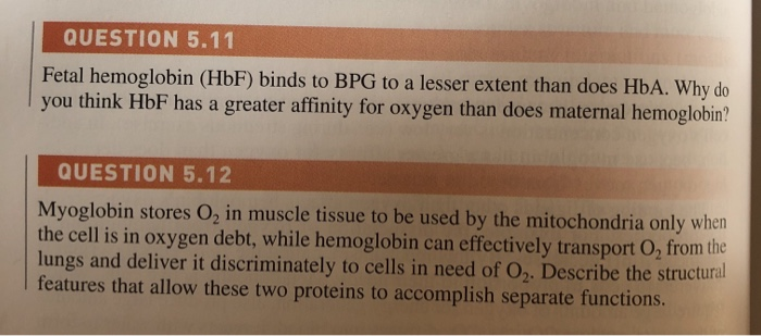 Solved QUESTION 5.11 Fetal hemoglobin (HbF) binds to BPG to | Chegg.com
