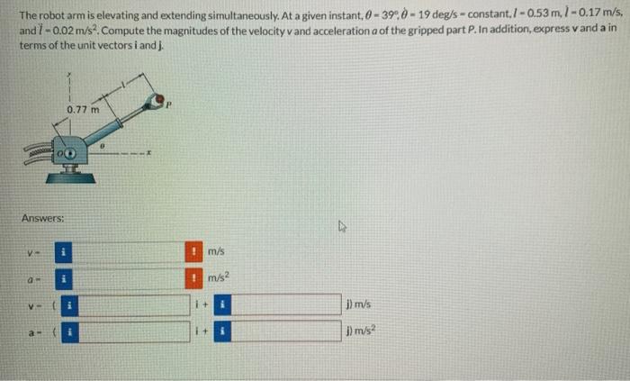 Solved The robot arm is elevating and extending | Chegg.com
