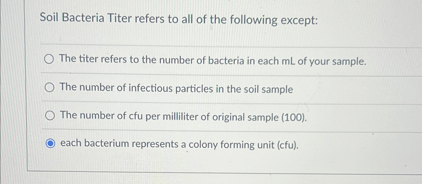 Solved Soil Bacteria Titer refers to all of the following | Chegg.com