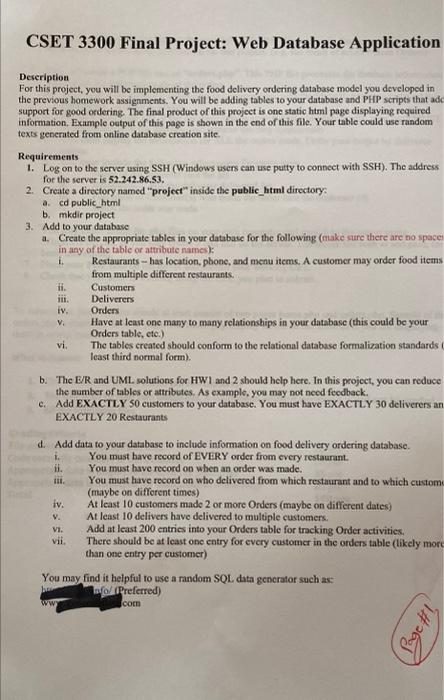 Solved CSET 3300 Final Project: Web Database Application v. | Chegg.com
