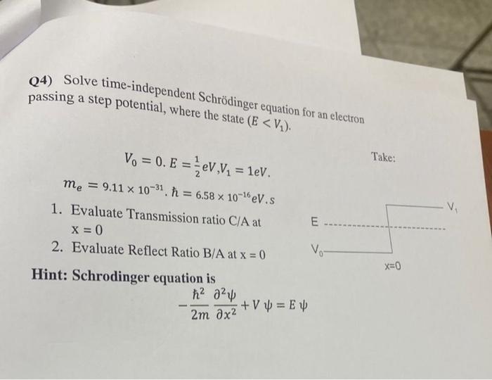 Solved Q4) Solve time-independent Schrödinger equation for | Chegg.com