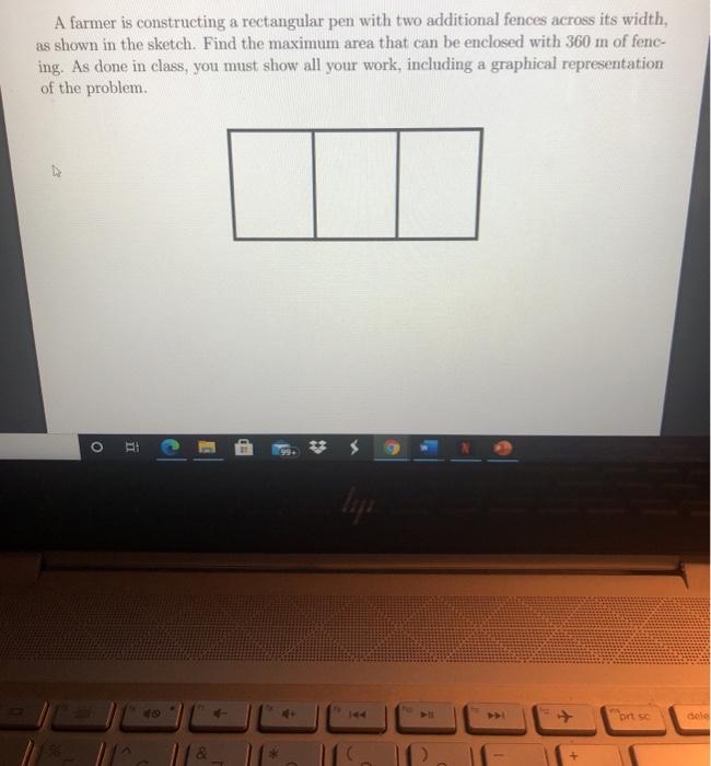 Solved A farmer is constructing a rectangular pen with two | Chegg.com