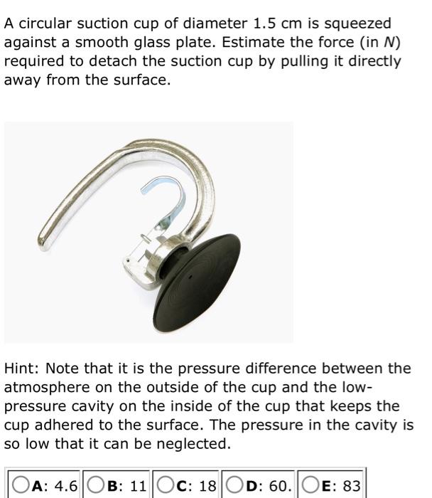 Solved A circular suction cup of diameter 1.5 cm is squeezed | Chegg.com