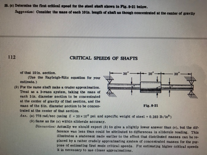 25. (a) Determine the first critical speed for the | Chegg.com