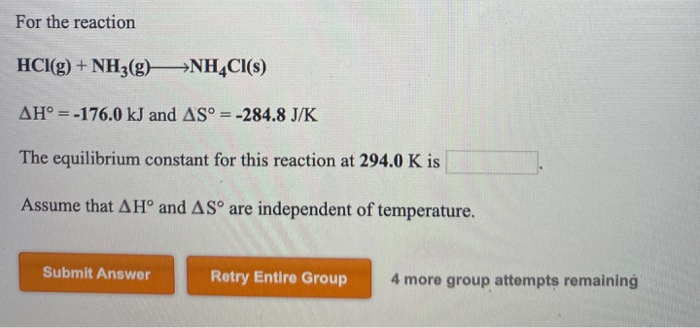 Solved For the reaction HCl(g) + NH3(g) NH4Cl(s) AH° = | Chegg.com