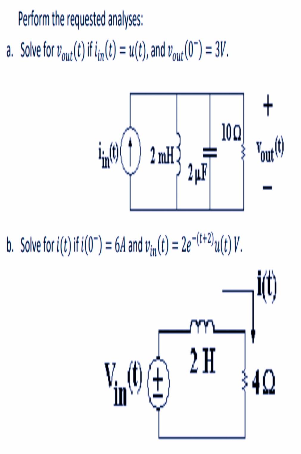 Solved Perform the requested analyses: a. Solve for vout (t) | Chegg.com