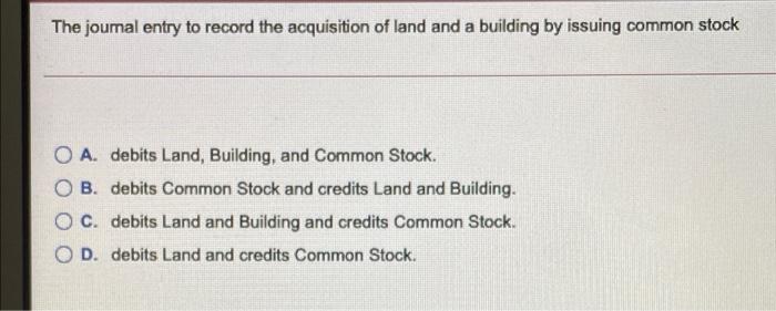 Solved The journal entry to record the acquisition of land | Chegg.com