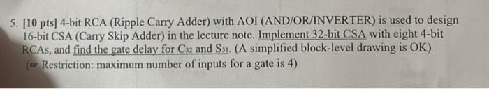 Solved 5. [10 pts) 4-bit RCA (Ripple Carry Adder) with AOI | Chegg.com