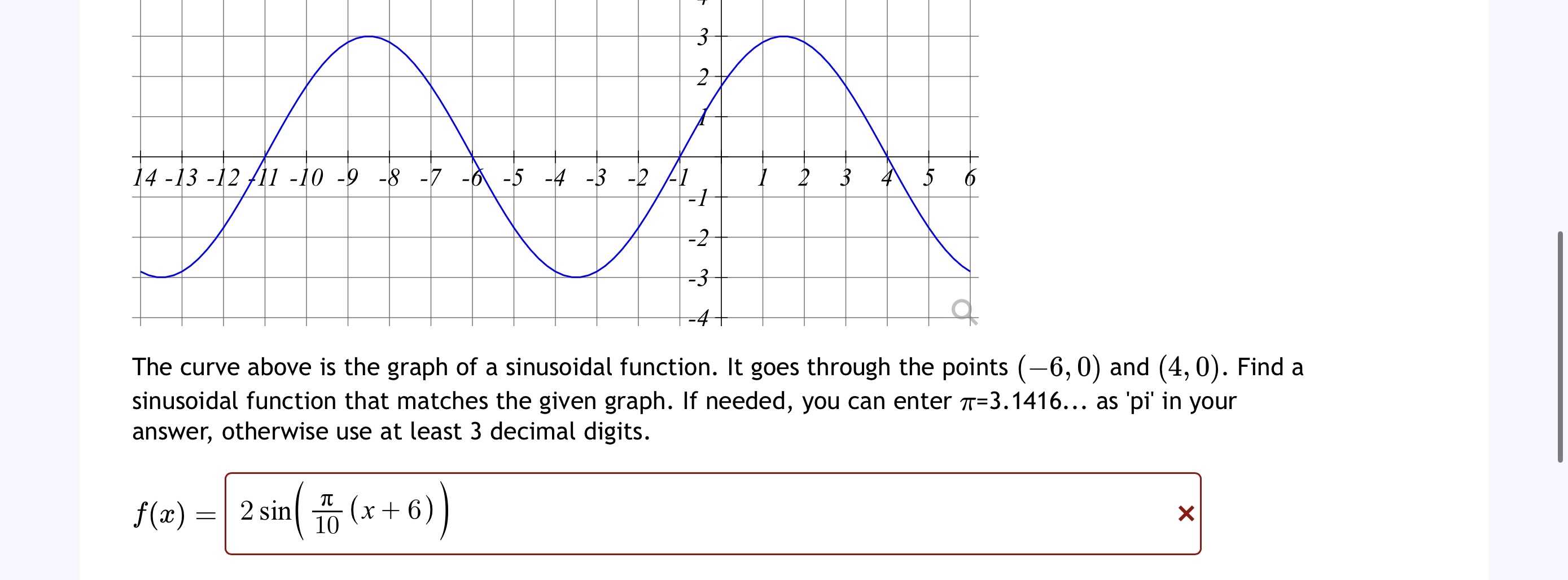 Solved The curve above is the graph of a sinusoidal | Chegg.com
