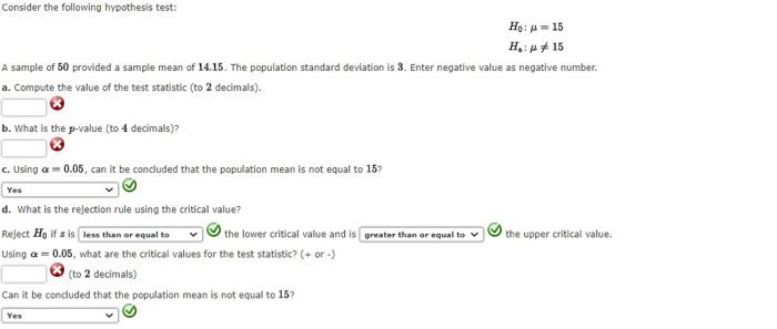 Solved Consider The Following Hypothesis Test