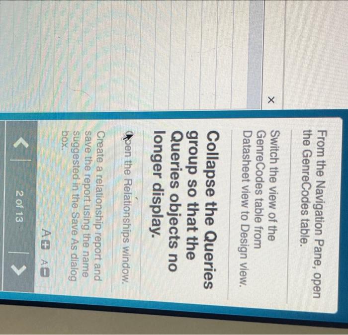 Solved From the Navigation Pane, open the GenreCodes table. | Chegg.com
