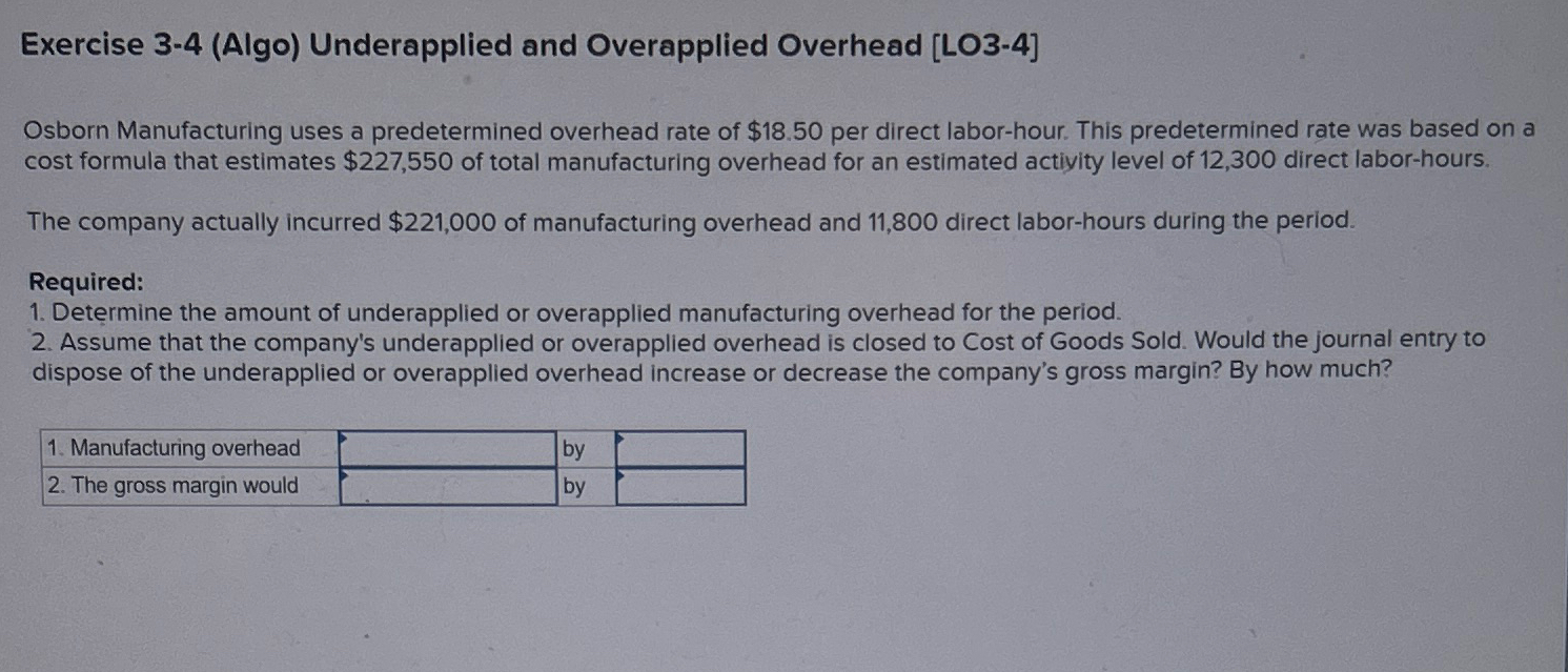 Solved Exercise 3-4 (Algo) ﻿Underapplied and Overapplied | Chegg.com