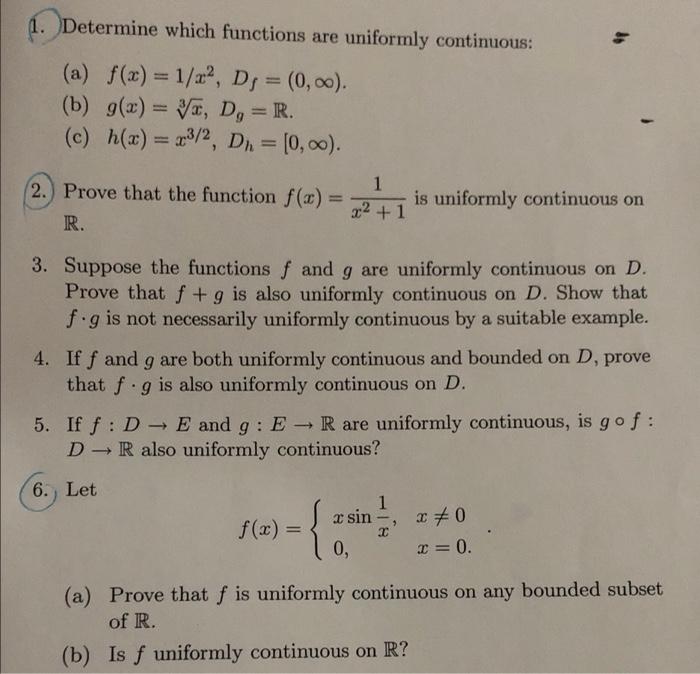Solved 1. Determine which functions are uniformly | Chegg.com