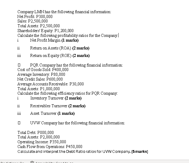 Solved Company LMM has the following financial | Chegg.com