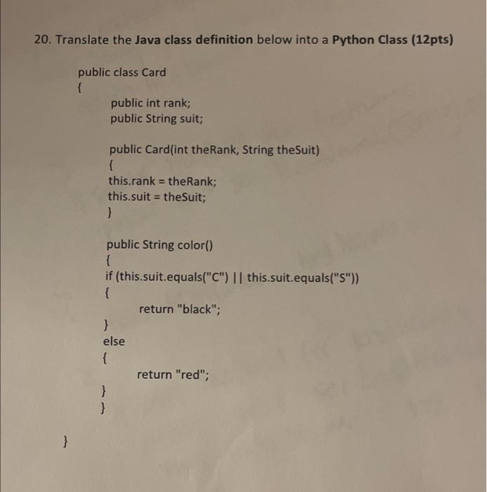 Solved 20. Translate the Java class definition below into a | Chegg.com