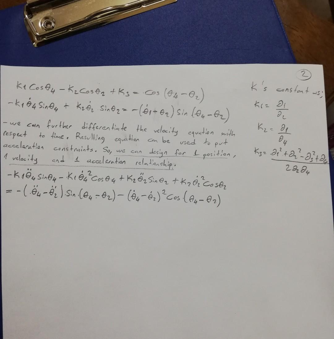 Freudenstein's equation. ke = 2 kircosen Khe Cose + | Chegg.com