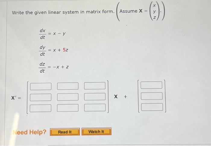 Solved Write the given linear system in matrix form. ( | Chegg.com