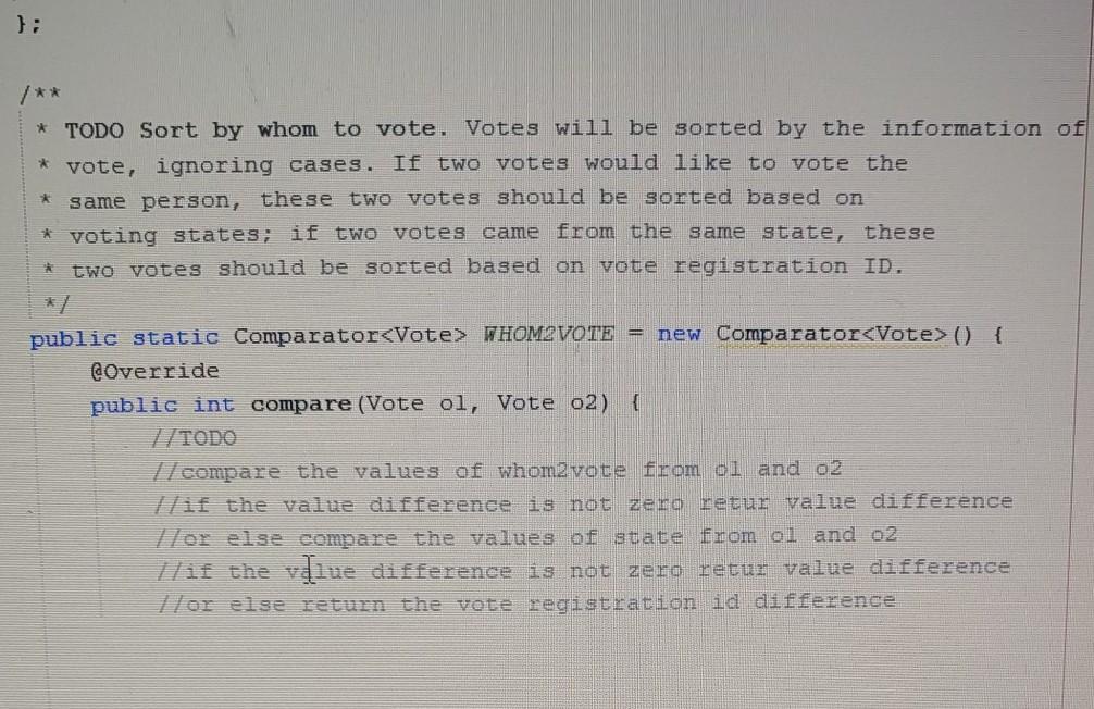 Solved public class Vote implements Comparable { String | Chegg.com