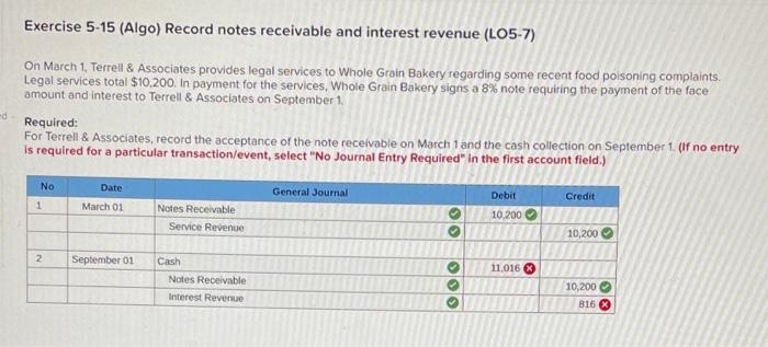Solved Exercise 5-15 (Algo) Record notes receivable and | Chegg.com Solved Exercise 5-15 (Algo) Record notes receivable and | Chegg.com
