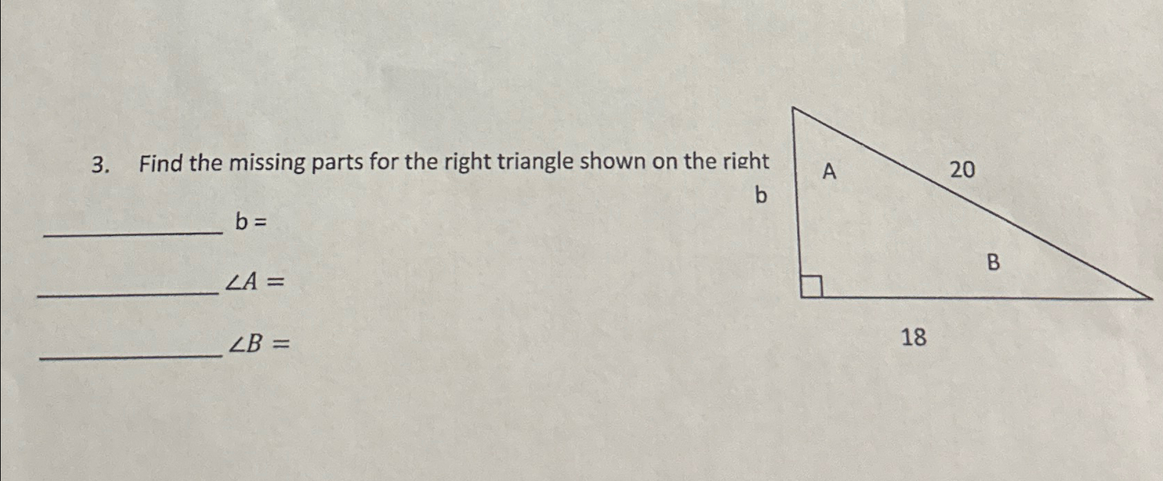 Solved Find the missing parts for the right triangle shown | Chegg.com