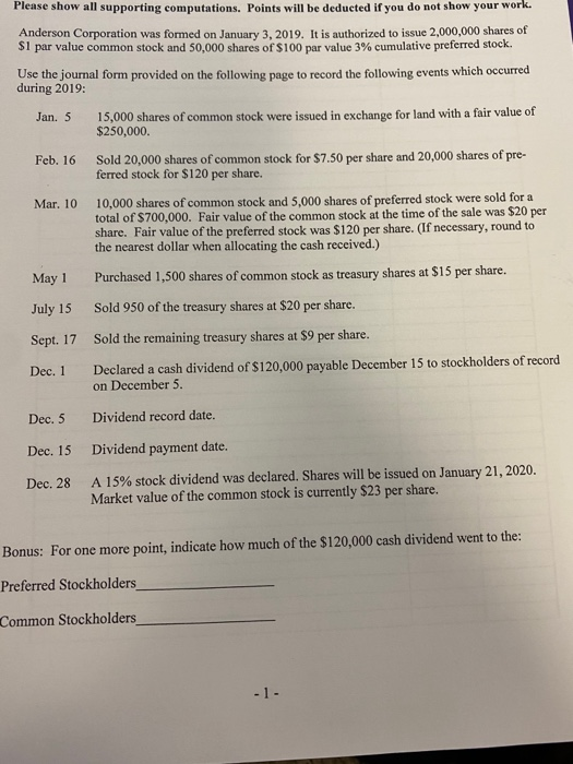 Solved Please show all supporting computations. Points will | Chegg.com