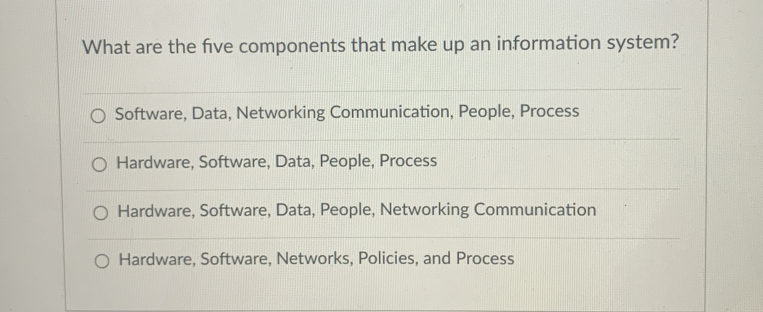 Solved What are the five components that make up an | Chegg.com