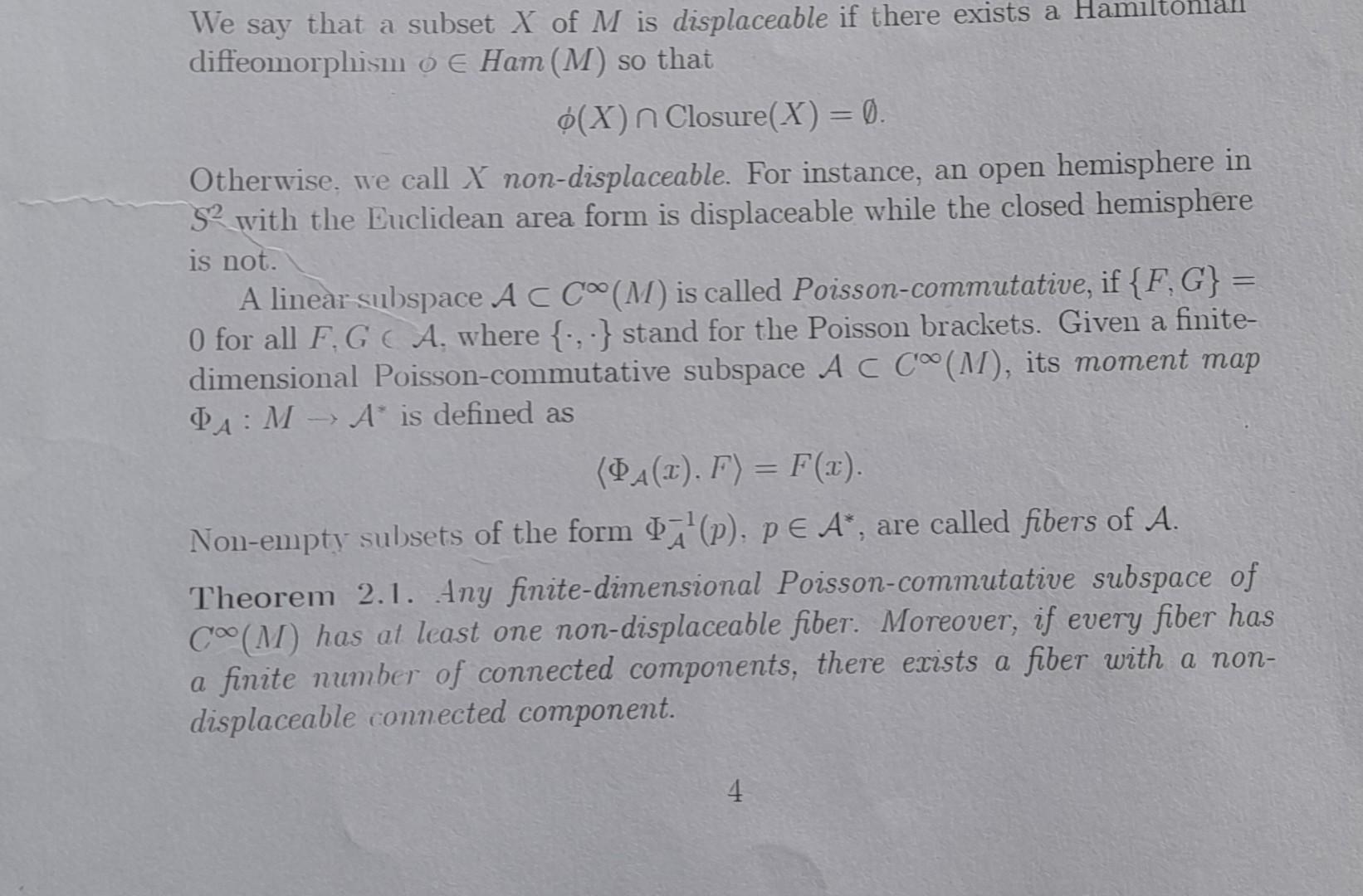 Solved We say that a subset X of M is displaceable if there | Chegg.com