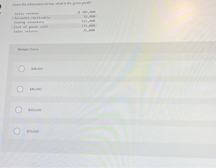 Solved Given the information below, what is the gross | Chegg.com