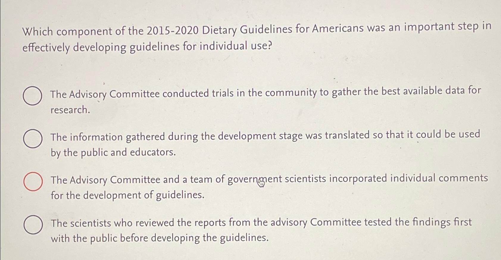 Solved Which component of the 2015-2020 ﻿Dietary Guidelines | Chegg.com
